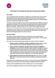 Summary Care Record Information & Consent – South Axholme Practice